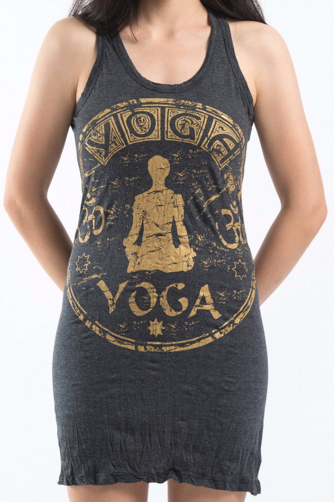 Sure Design Women's Infinitee Yoga Stamp Tank Dress Gold on Black ...