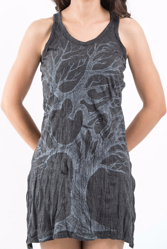 Sure Design Women's Om Tree Tank Dress Silver on Black – Sure Design ...