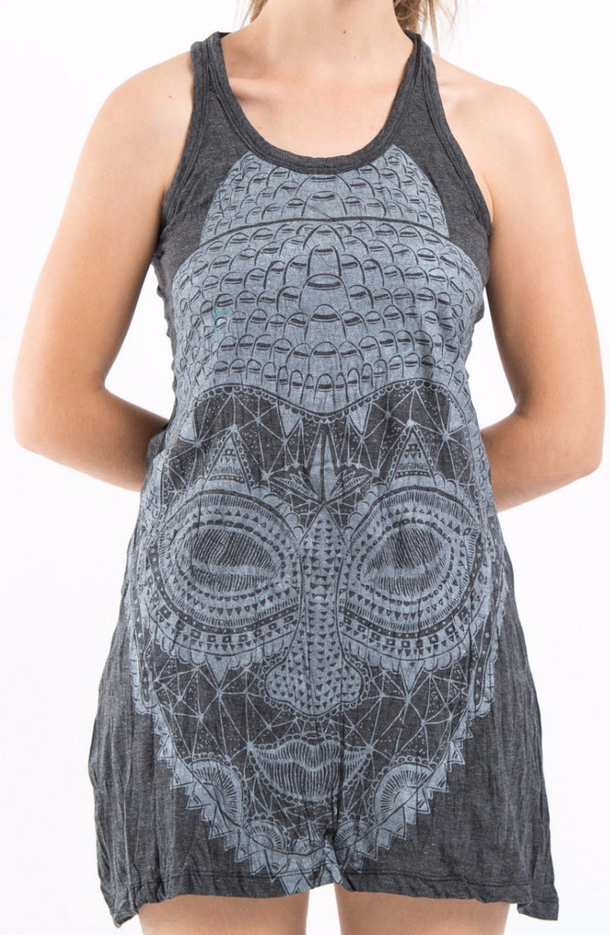 Sure Design Women's Buddha Head Tank Dress Silver on Black – Sure ...