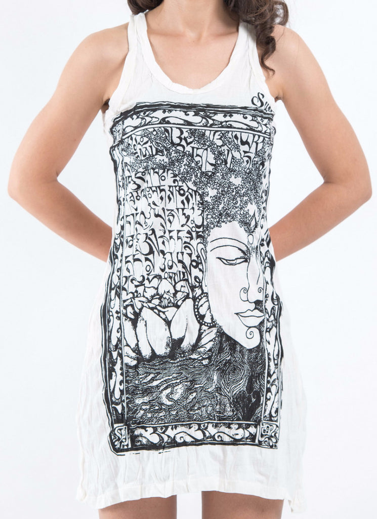 Sure Design Women's Sanskrit Buddha Tank Dress White – Sure Design ...