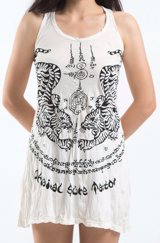 Sure Design Women's Thai Tattoo Tank Dress White – Sure Design Wholesale